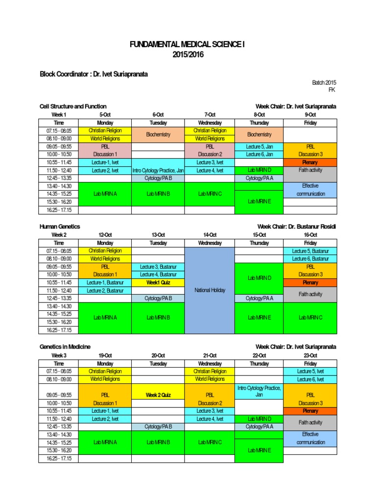 FMS1 Schedule 2015 - Revisi21sep | PDF | Biochemistry | Biology