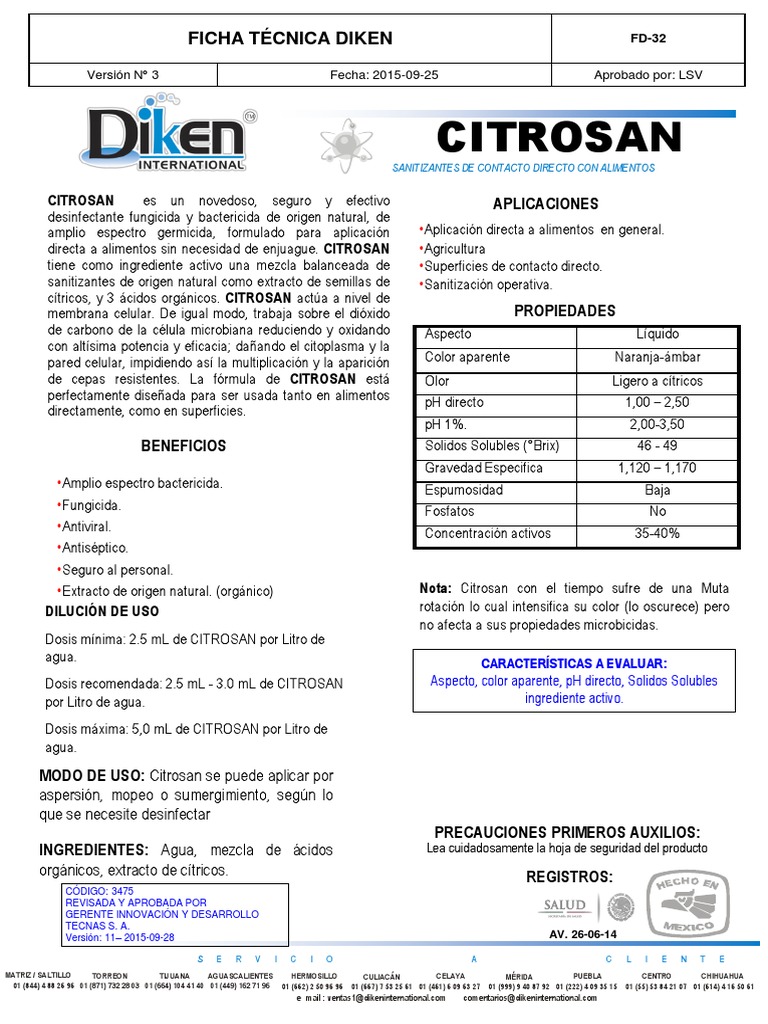 Ficha Técnica Citrosan | PDF | Química | Biología