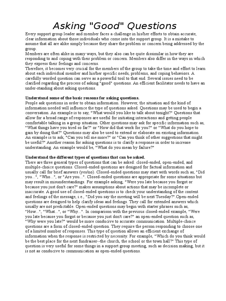 Asking Good Questions | PDF | Support Group | Question