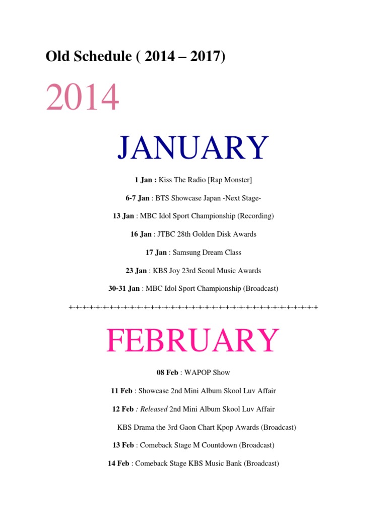 Old Until Now BTS Schedule | PDF | Mass Media | Leisure