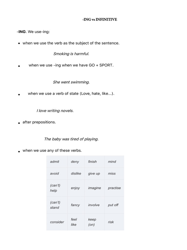 Ing Vs Infinitive | PDF