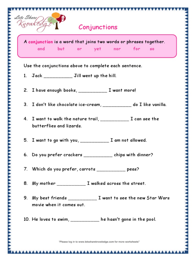 Grade 3 Grammar Worksheets Conjunctions5 PDF | PDF