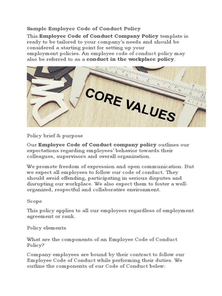 Sample Employee Code of Conduct Policy | PDF | Practice Of Law ...