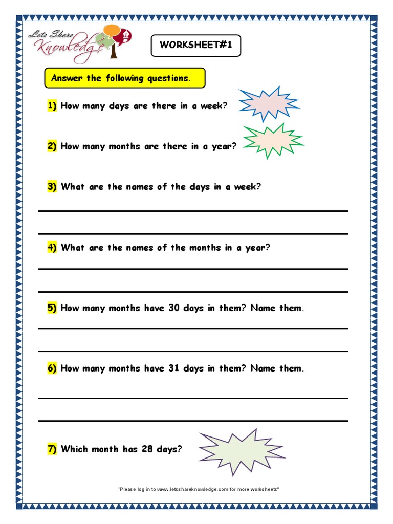 Grade 3 Maths Worksheets Calendars 1 | PDF
