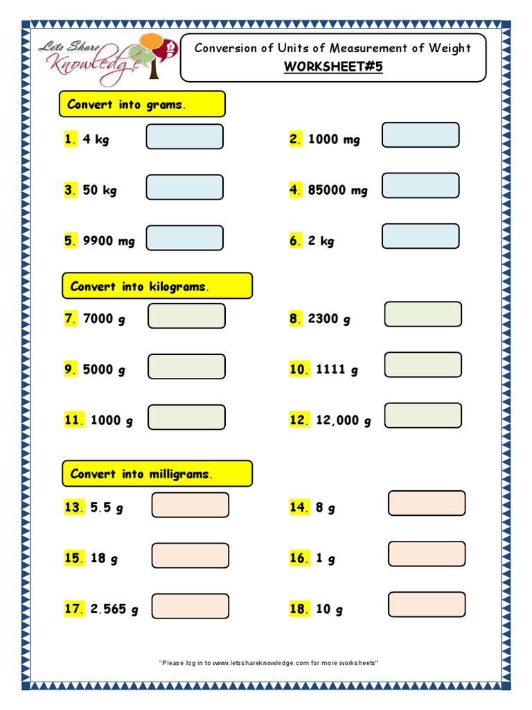 Grade 3 Maths Worksheets Conversion of Units of Measurement of Length 5 ...