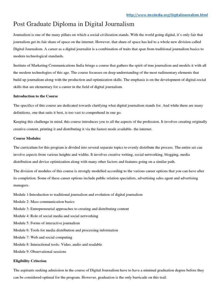 Post Graduate Diploma in Digital Journalism: Introduction To The Course ...