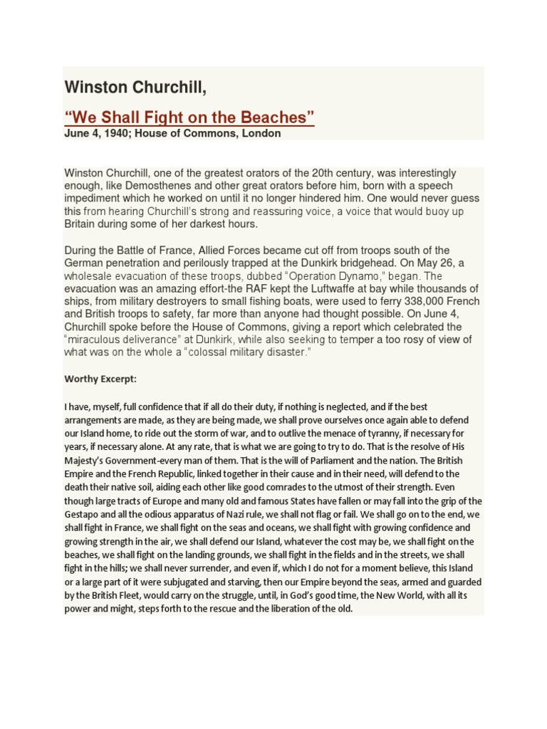 Churchill's Defiant Speech | PDF | Battles | Western European Theatre ...