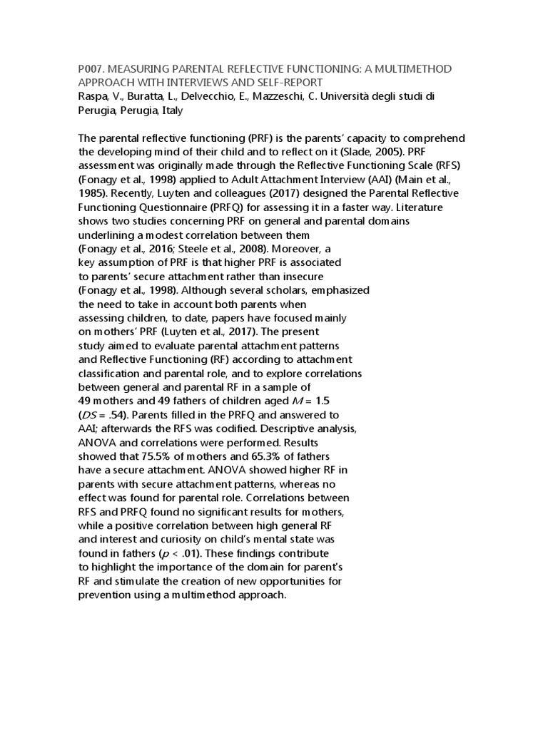 Measuring Parental Reflective Functioning A Multimethod Approach With ...