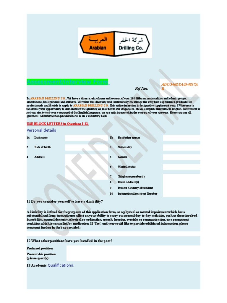 Arabian Drilling Co. Job Application Form | Download Free PDF ...