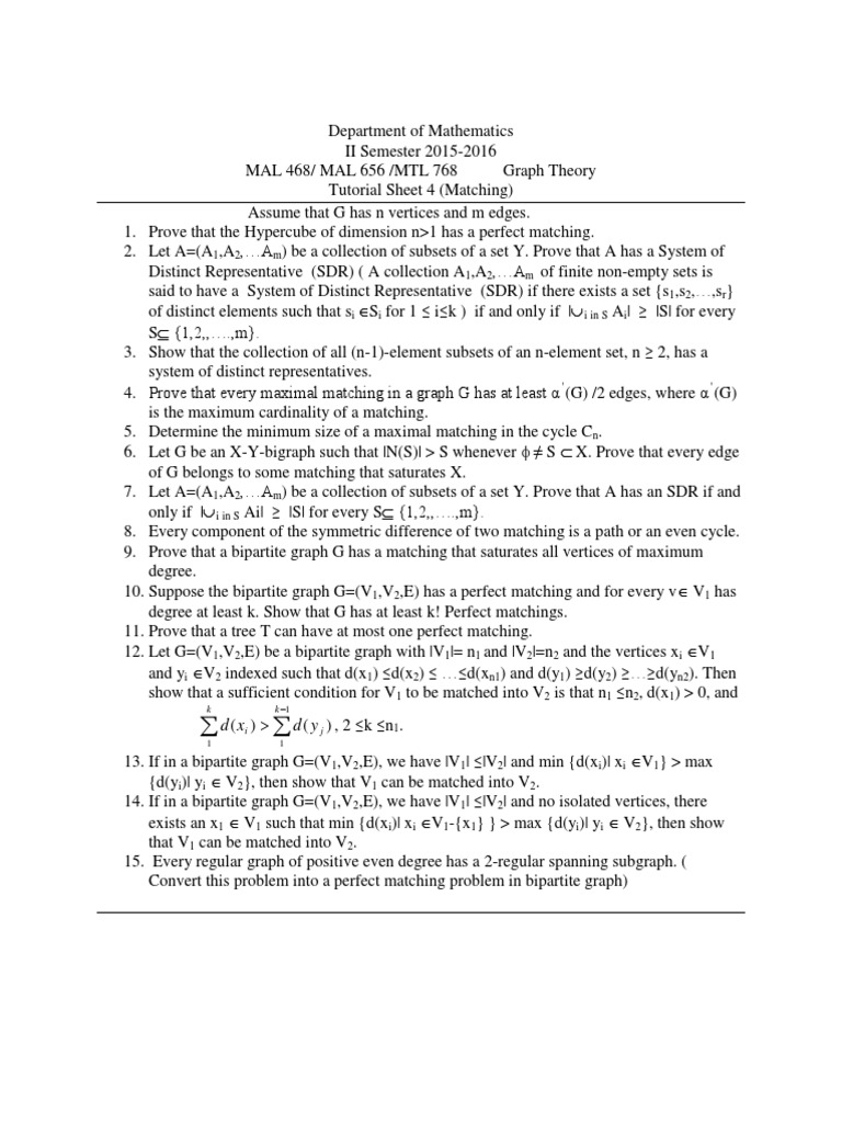 Tut 4 | PDF | Graph Theory | Discrete Mathematics