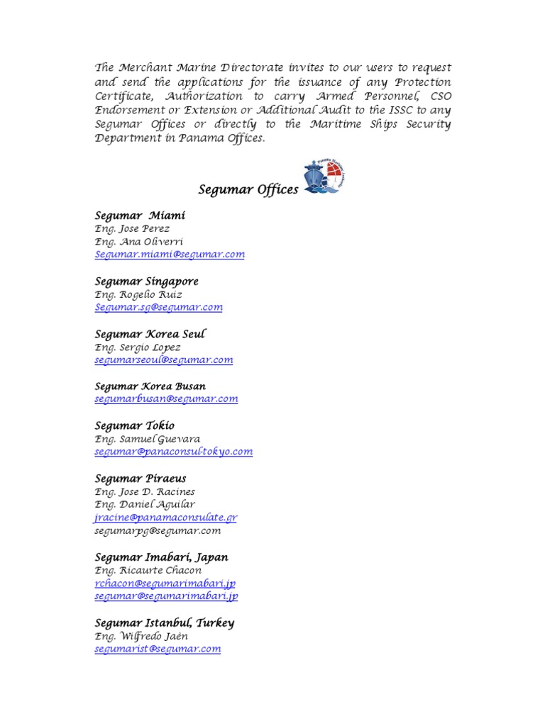 Contact List Segumar and Panama Offices | PDF