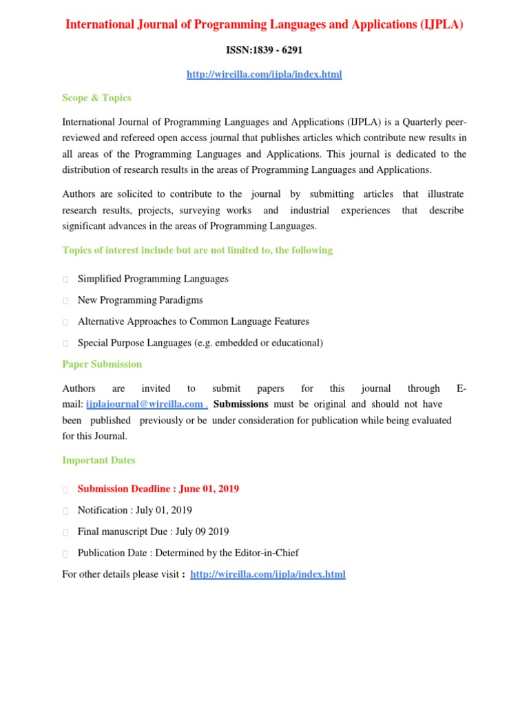 International Journal of Programming Languages and Applications IJPLA | PDF