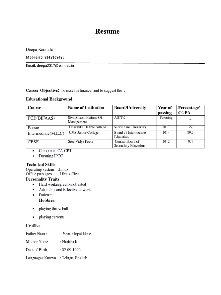Resume: Deepa Kamtala | PDF