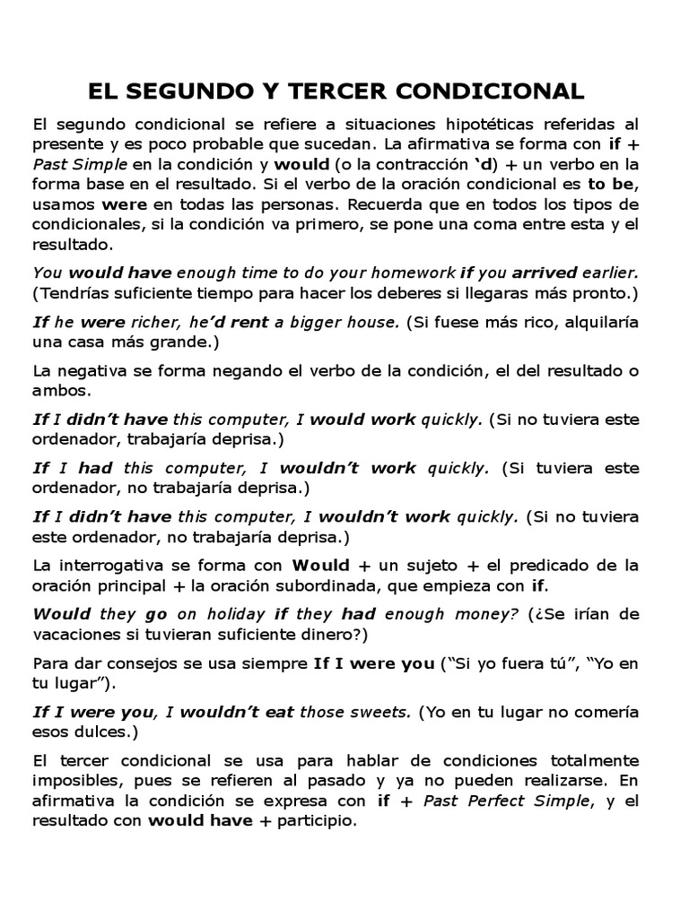 El Segundo y Tercer Condicional | PDF | Oración (Lingüística ...