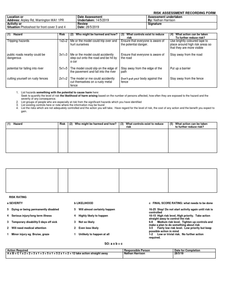 Risk Assessment Front Cover 3 and 4 | PDF | Hazards | Risk