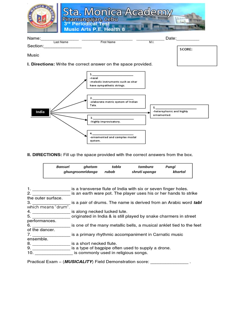 3rd Quarter MAPEH 8 Examination | PDF | Musical Instruments | Leisure