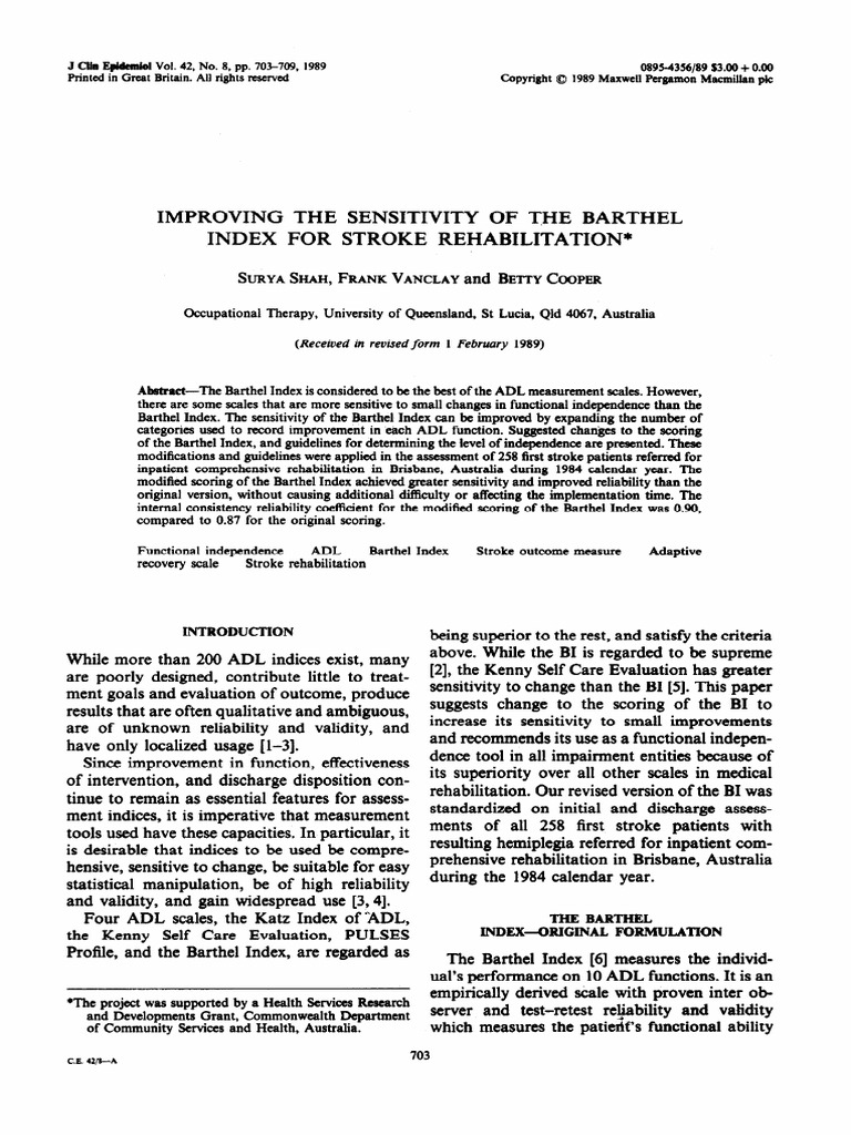 1989 Modified Barthel Index | PDF | Physical Therapy | Wheelchair