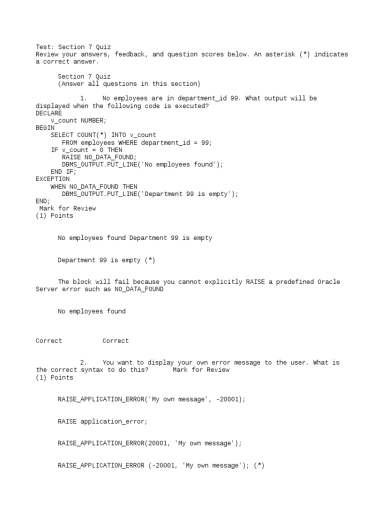 Section 7 Quiz | PDF | Pl/Sql | Data Management