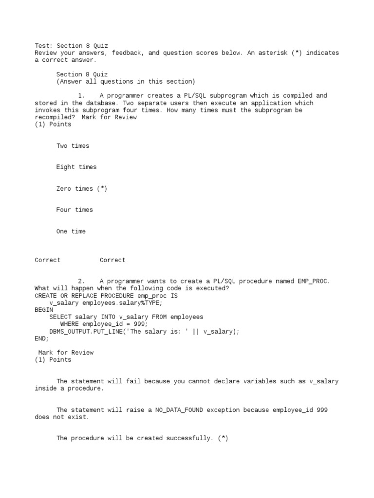 Section 8 Quiz Pdf Parameter Computer Programming Subroutine 9914