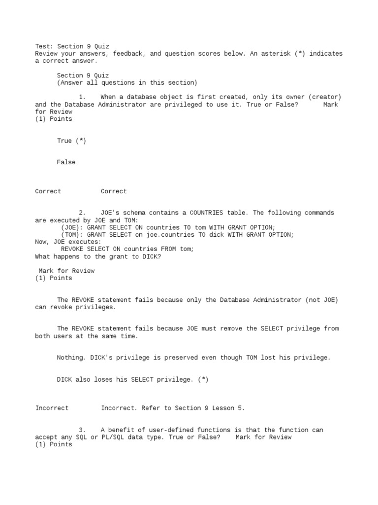 Section 9 Quiz | PDF | Subroutine | Parameter (Computer Programming)