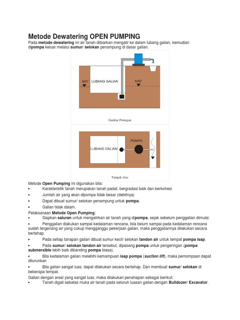 Metode Dewatering OPEN PUMPING | PDF
