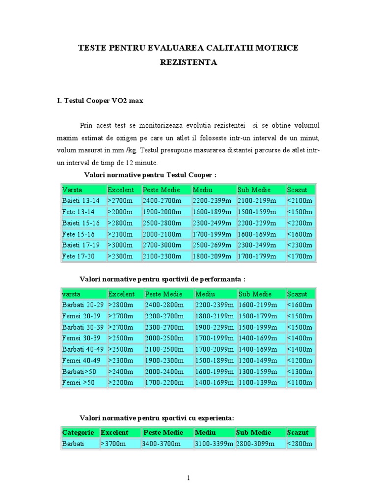 Teste Pentru Evaluarea Calitatii Motrice Rezistenta | PDF | Natureza