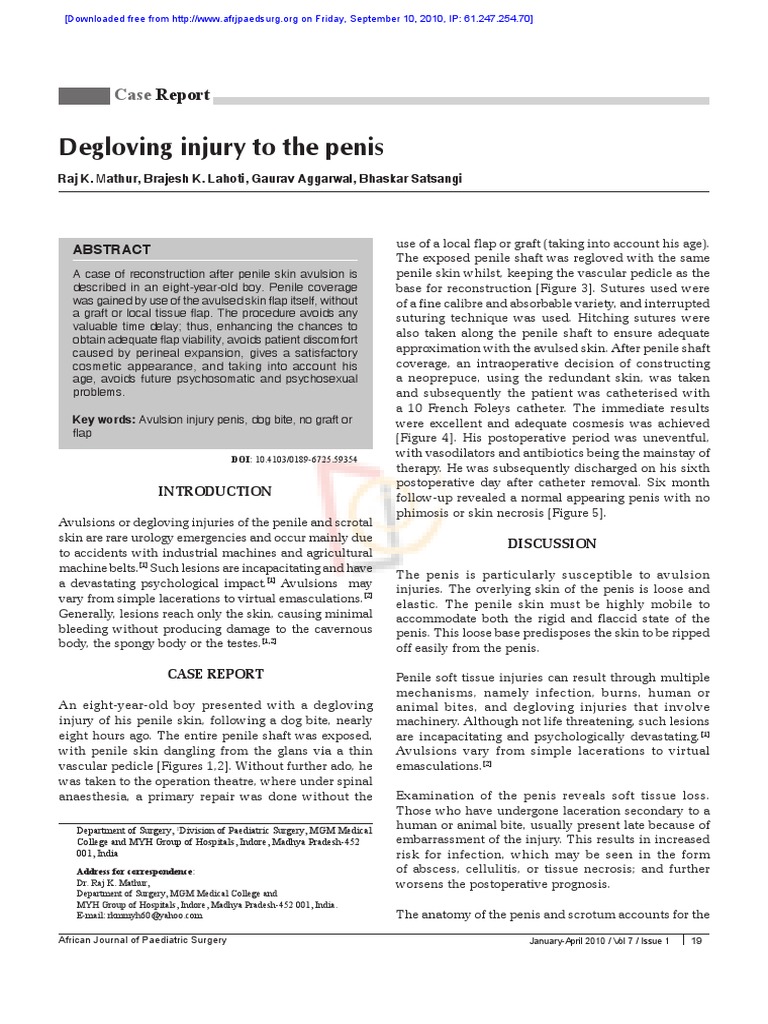 Degloving Injury To The Penis | PDF | Penis | Surgery