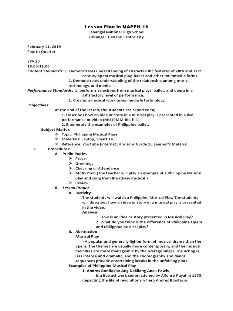 Demo18 Music | PDF | Musical Theatre | Lesson Plan