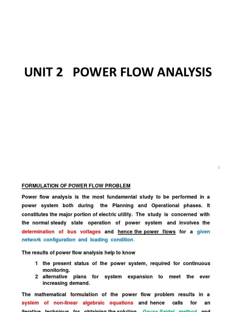 Unit 2 Power Flow Analysis | Electric Power | Quantity