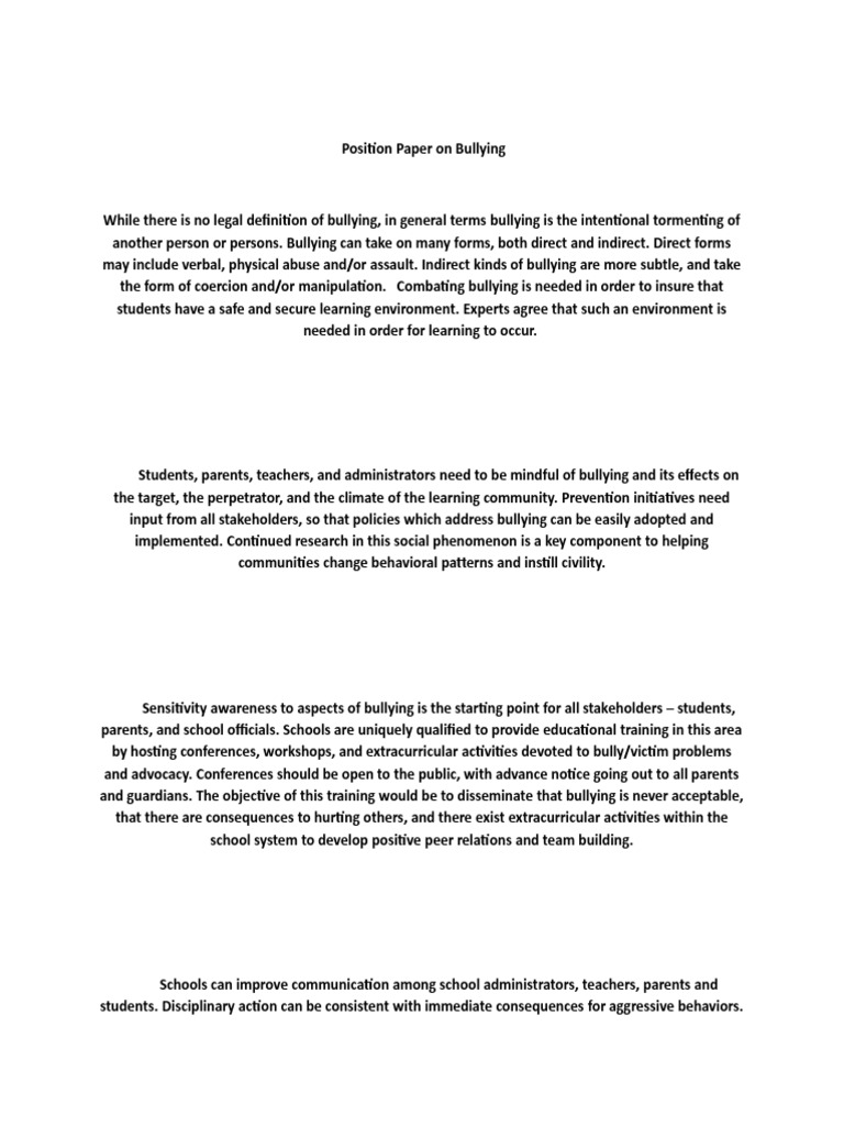 Position Paper | PDF | Bullying | Interpersonal Relationships