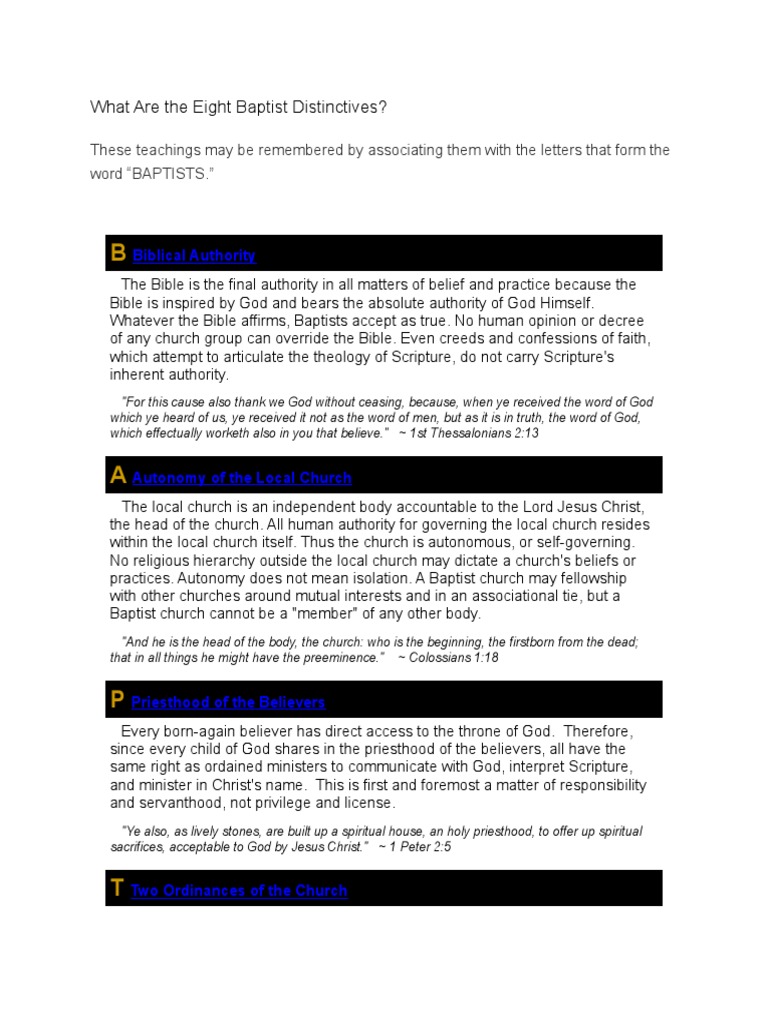 What Are The Eight Baptist Distinctives? | PDF | Christian Church ...