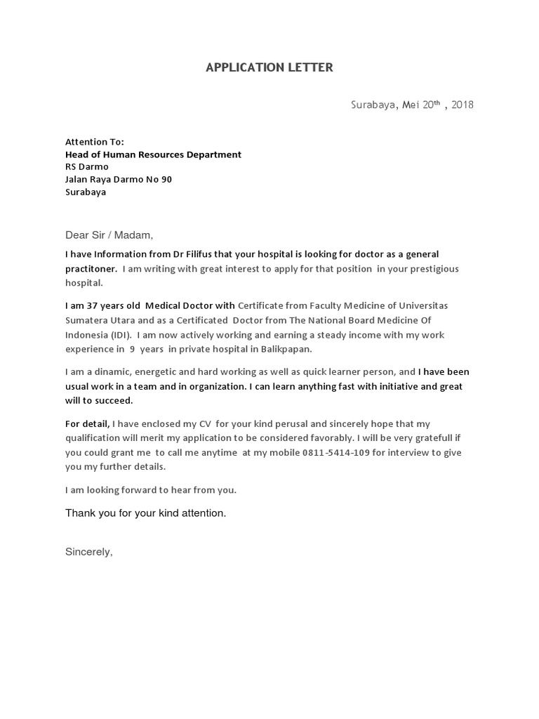 Application Letter: Head of Human Resources Department | PDF