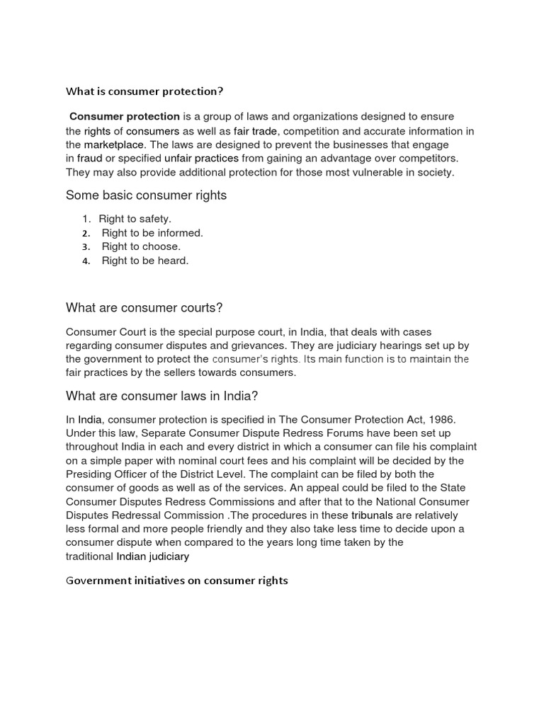 What Is Consumer Protection?: Some Basic Consumer Rights | PDF ...