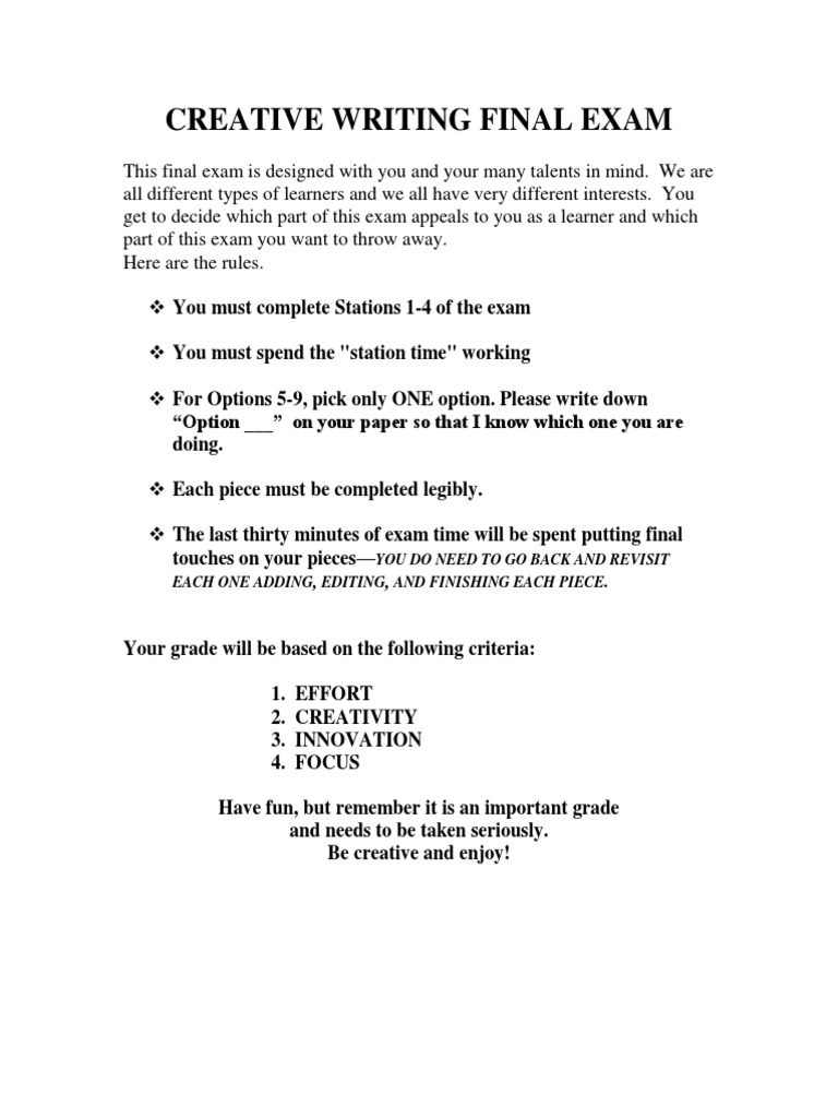 Creative Writing Final Exam Guide | PDF | Poetry