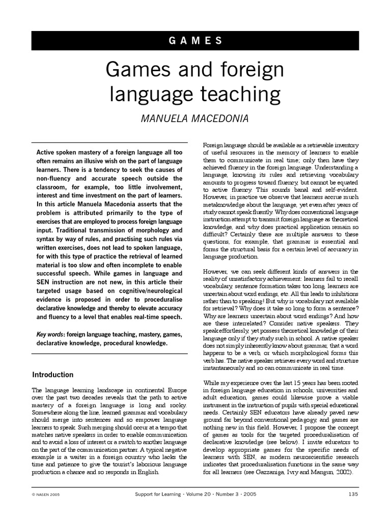 Game & Foreign Language Teaching | PDF | Foreign Language | Fluency