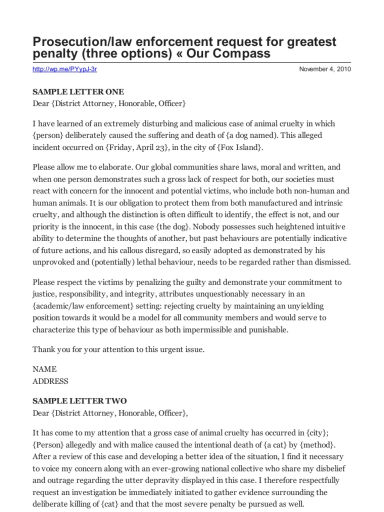 Prosecution Law Enforcement Request For Greatest Penalty Three Options ...