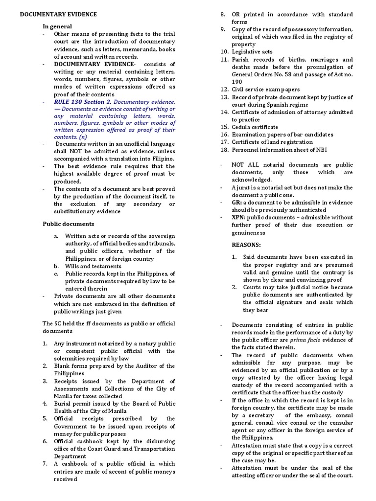 Documentary Evidence | PDF | Evidence | Parol Evidence Rule