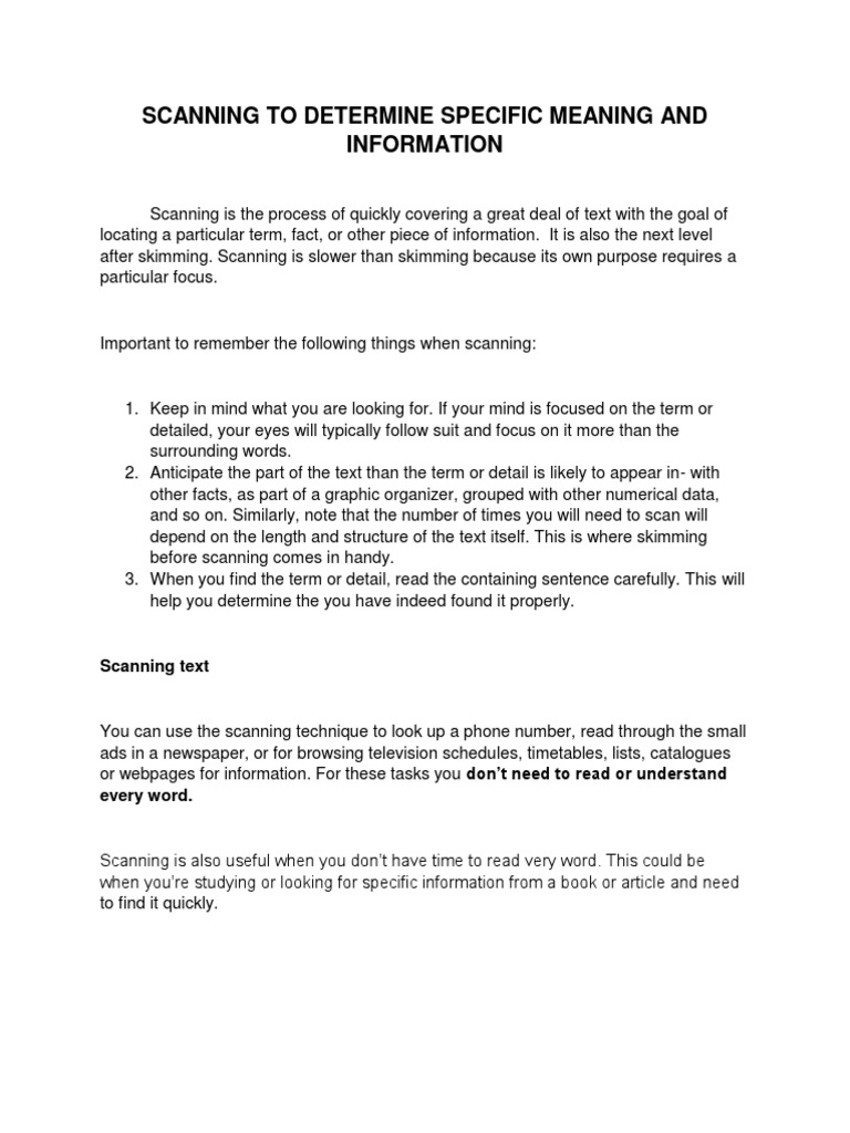 Scanning To Determine Specific Meaning and Information | PDF | Speed ...