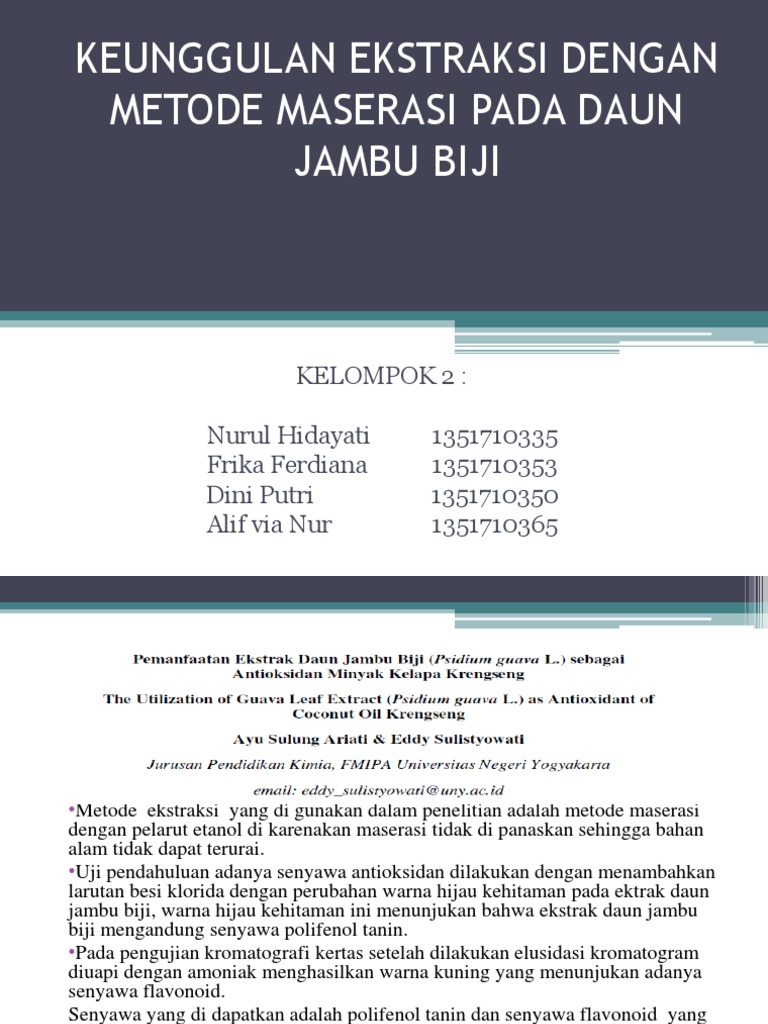 Keunggulan Ekstraksi Dengan Metode Maserasi Pada Daun Jambu | PDF