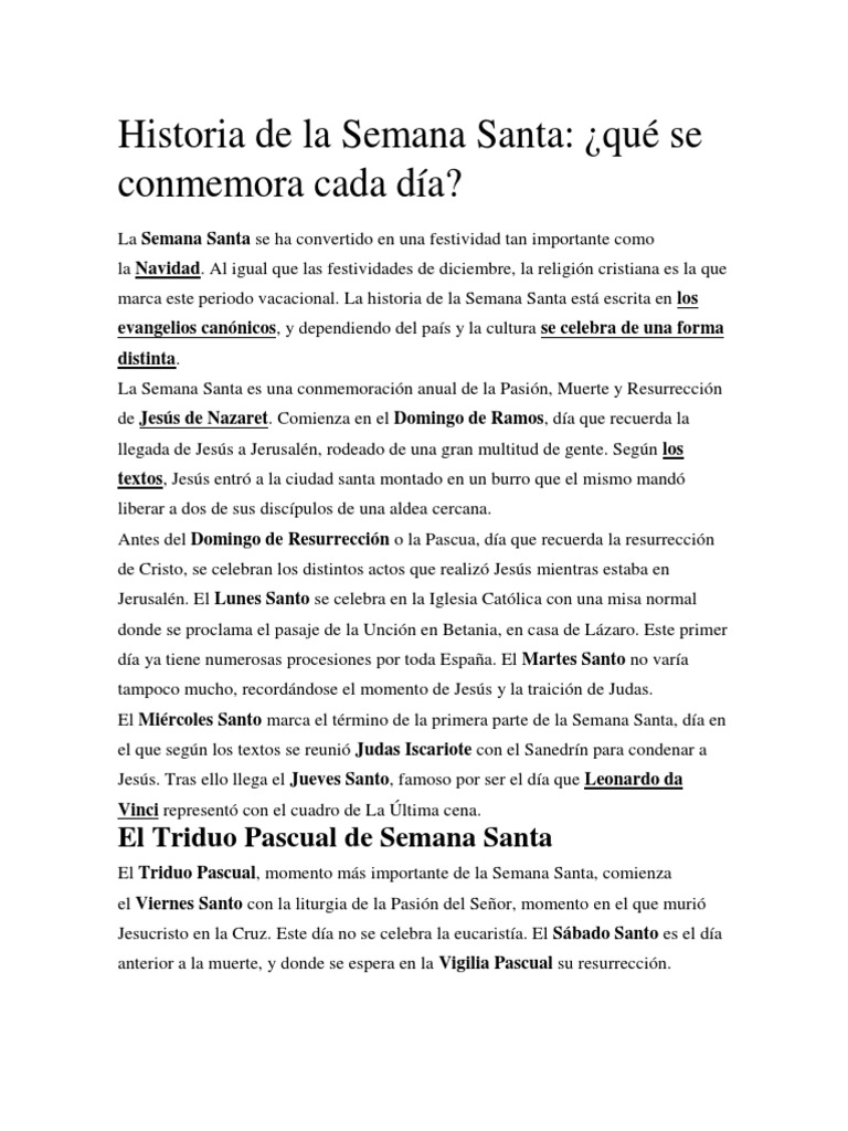 Historia de La Semana Santa | PDF | Pascua de Resurrección | Jesús