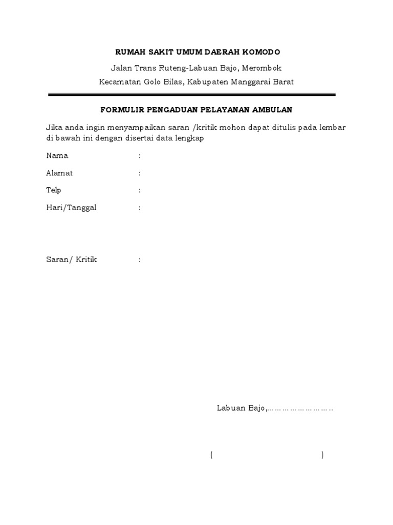Form Pengaduan Pasien | PDF