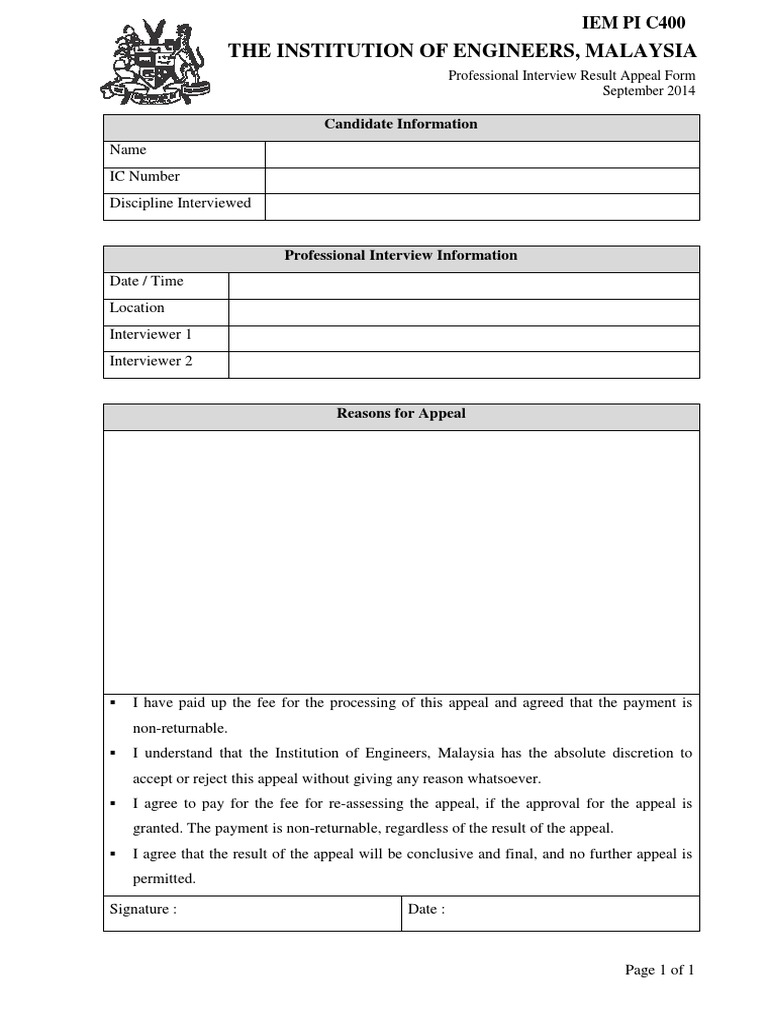 IEM PI C400 - PI Result Appeal Form PDF | PDF