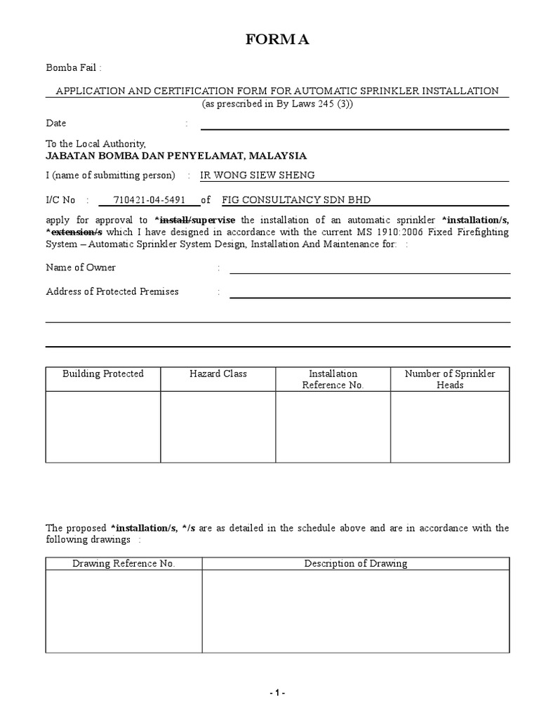 Form A: Jabatan Bomba Dan Penyelamat, Malaysia | PDF | Fire Sprinkler ...