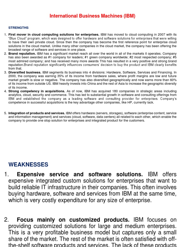 An Analysis of IBM's Strengths and Weaknesses in Cloud Computing, Software, Services, and its ...