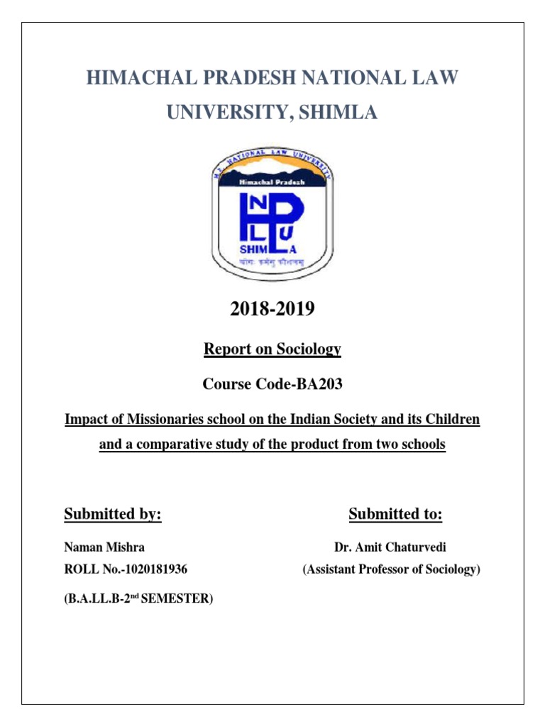 Himachal Pradesh National Law University, Shimla: Report On Sociology ...