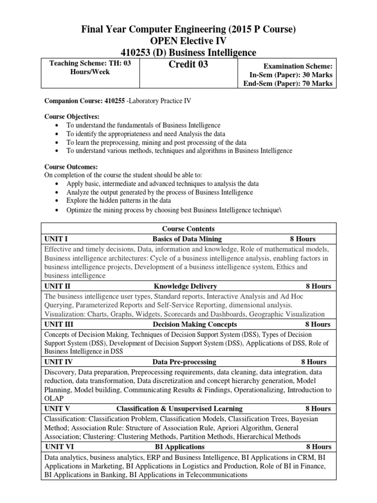 Open Elective IV - BI - 22.112018 | PDF | Business Intelligence | Analytics