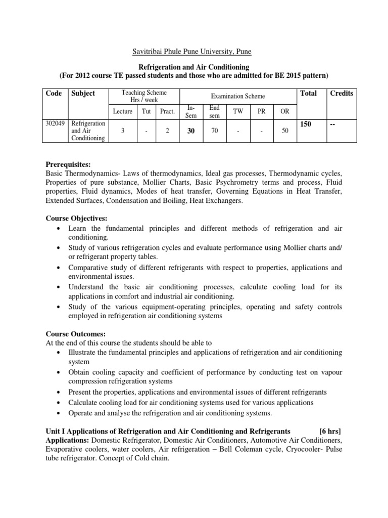 Syllabus of Subject RAC - 05.092018 | PDF | Air Conditioning | Hvac