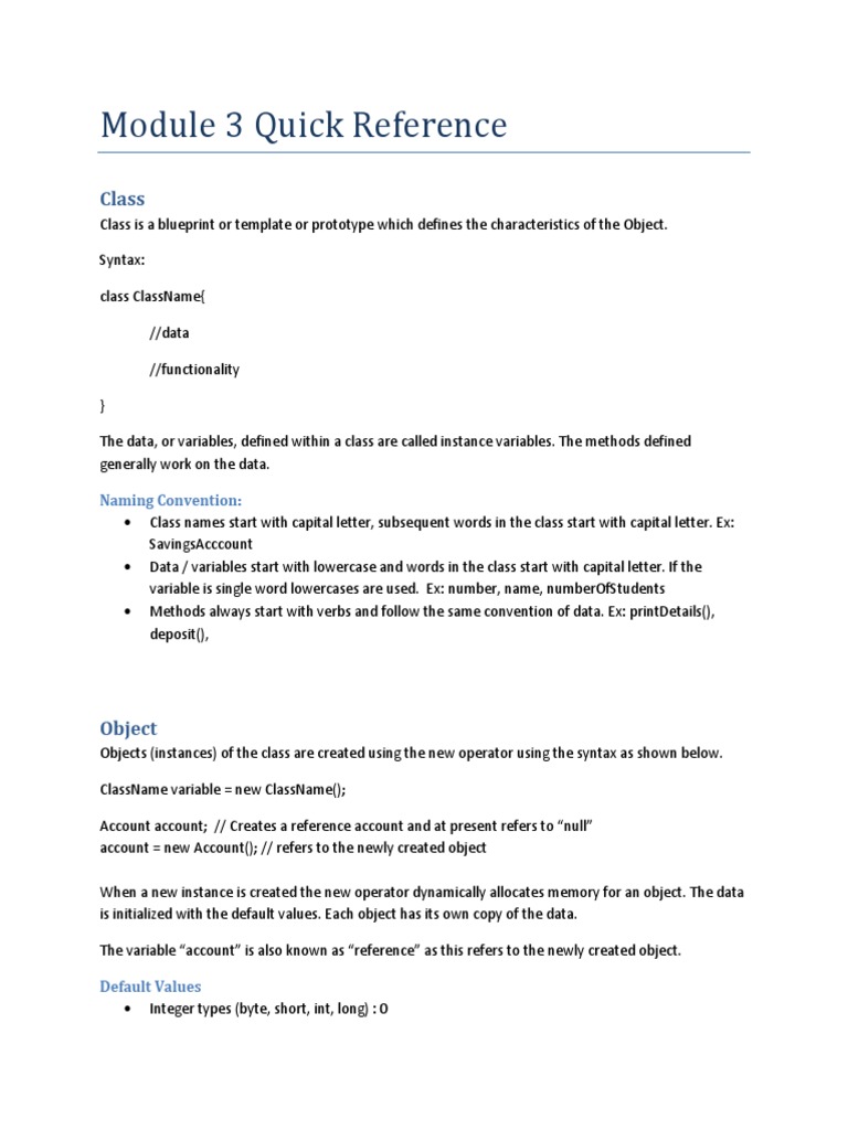 Module 3 Quick Reference | Download Free PDF | Inheritance (Object Oriented Programming ...
