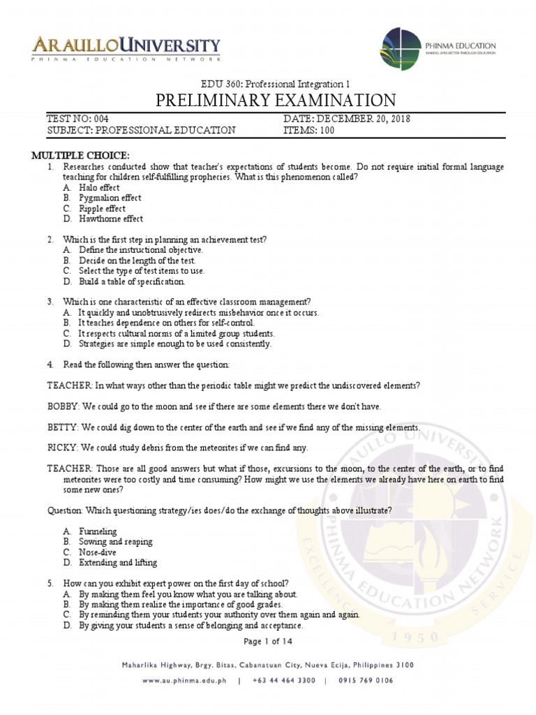 Test 004 Preliminary Examination | PDF | Educational Technology | Teachers