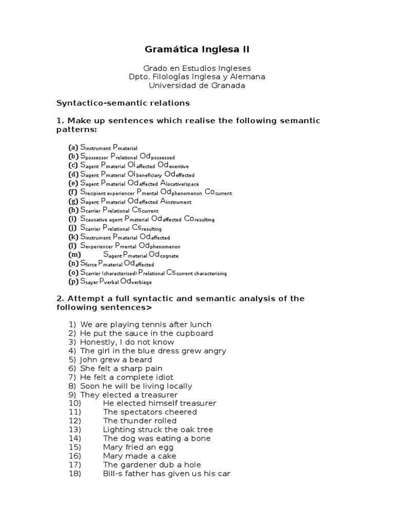 Semantic Roles Exercises | PDF